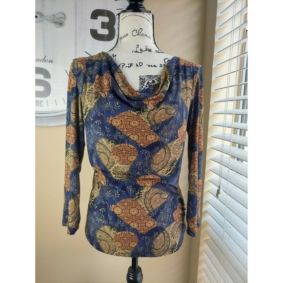 Susan Lawrence | Tops | Susan Lawrence Medium Goldblue Boat Neck Cowl ...